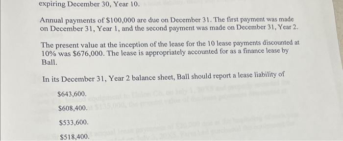 Solved expiring December 30, Y ear 10. Annual payments of | Chegg.com