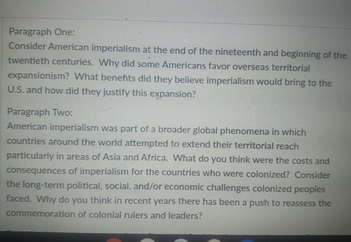 Solved Paragraph One: Consider American imperialism at the | Chegg.com