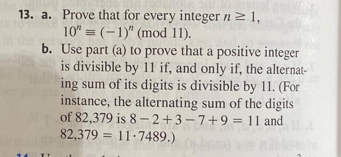 Solved 13. a. Prove that for every integer n = 1, 10" = | Chegg.com