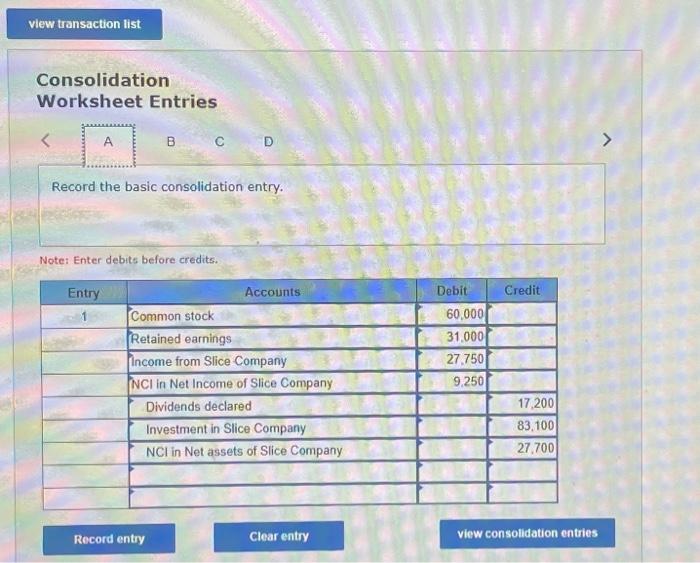 Solved Record all consolidation entries needed to prepare a | Chegg.com