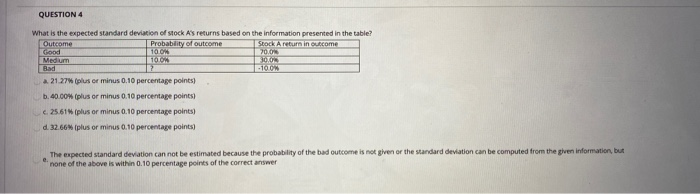 Solved QUESTION 4 What is the expected standard deviation of | Chegg.com