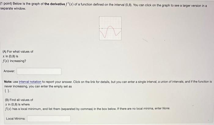 Solved 1 point) Below is the graph of the derivative f′(x) | Chegg.com