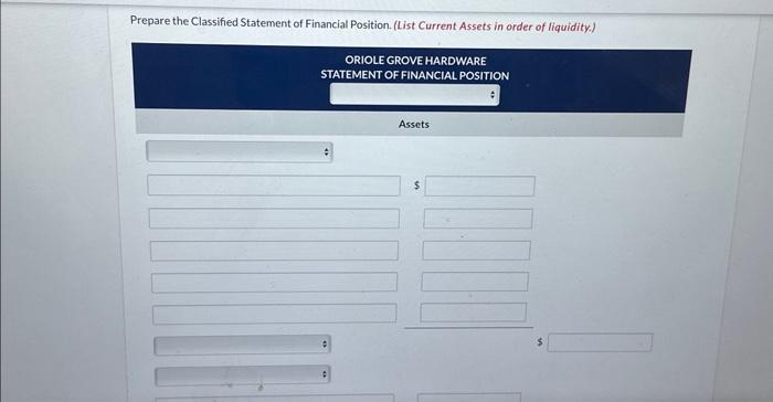 Solved using the information, prepare the classified | Chegg.com