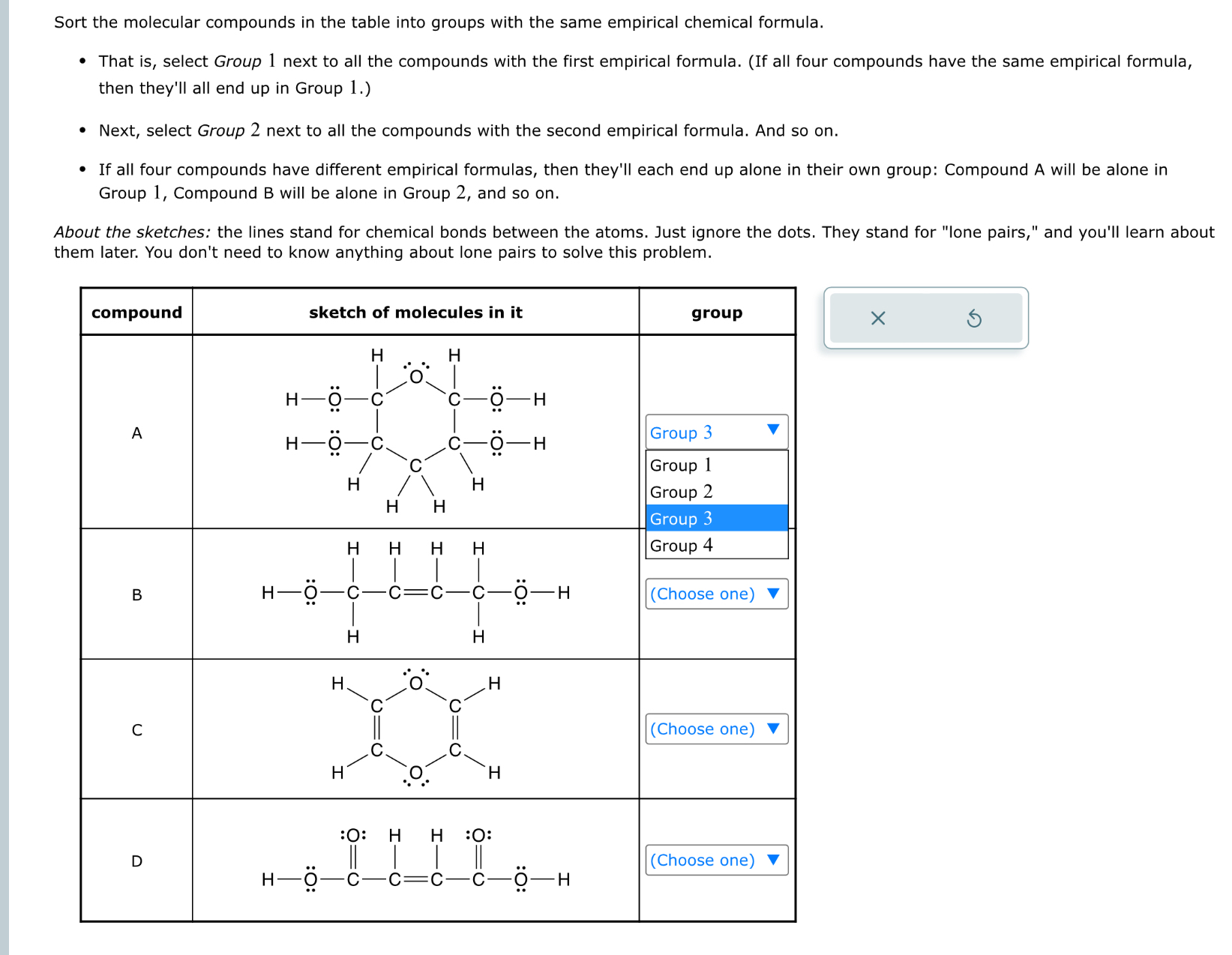 Solved Sort the molecular compounds in the table into groups | Chegg.com
