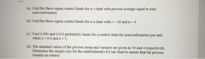 Solved (a) Find the three-sigma control limits for a c chart | Chegg.com