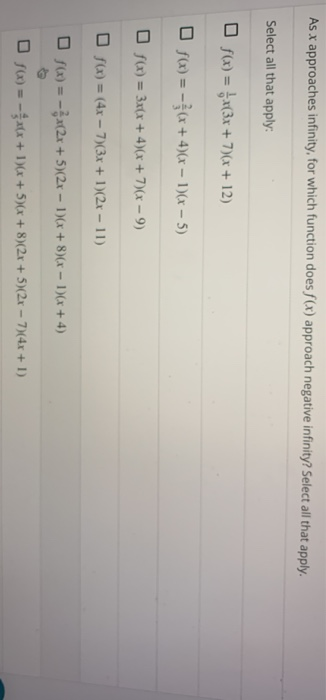 Solved As x approaches infinity, for which function does | Chegg.com
