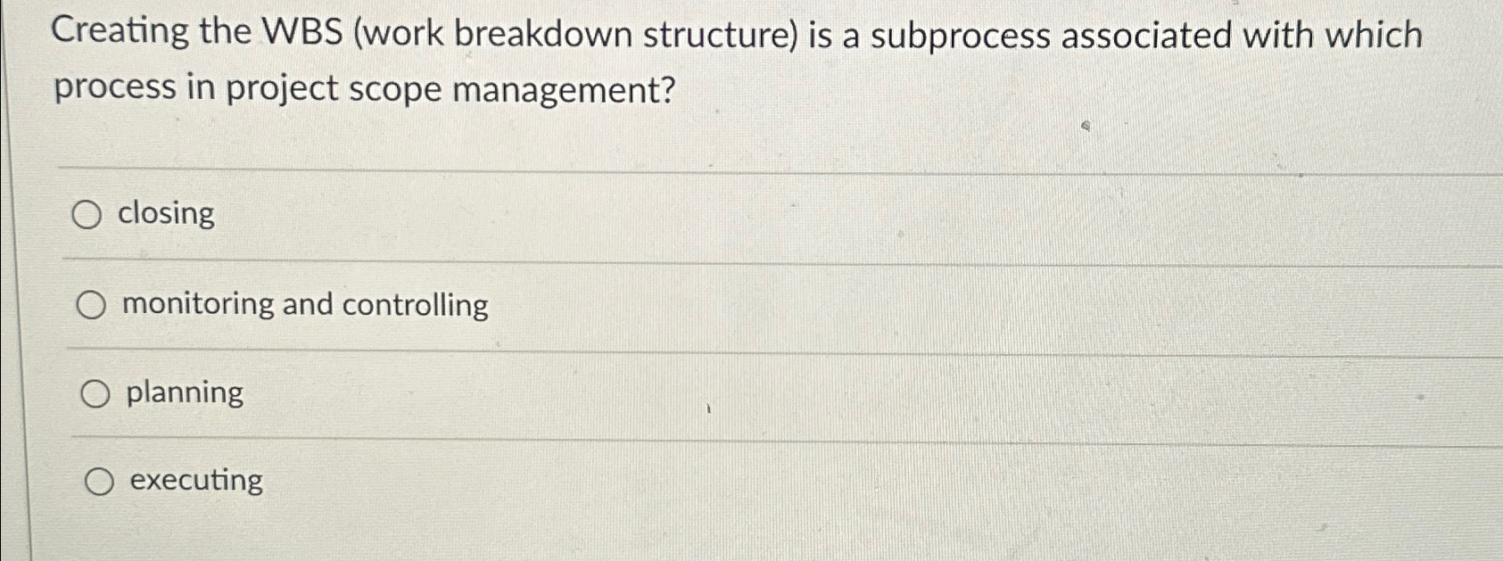 Solved Creating the WBS (work breakdown structure) ﻿is a | Chegg.com