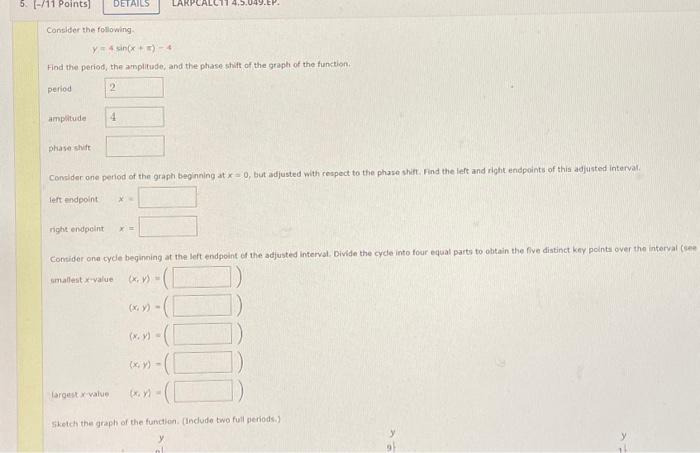 Solved 5. [-/11 Points] Consider the following. amplitude y | Chegg.com