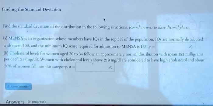 Solved Finding The Standard Deviation Find The Standard