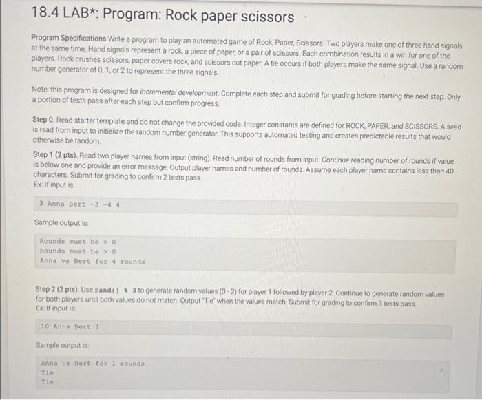 Solved 18.4 LAB*: Program: Rock paper scissors Program | Chegg.com