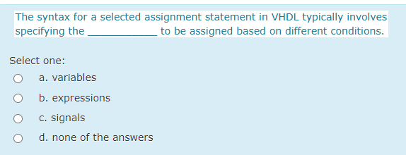 Solved The syntax for a selected assignment statement in | Chegg.com