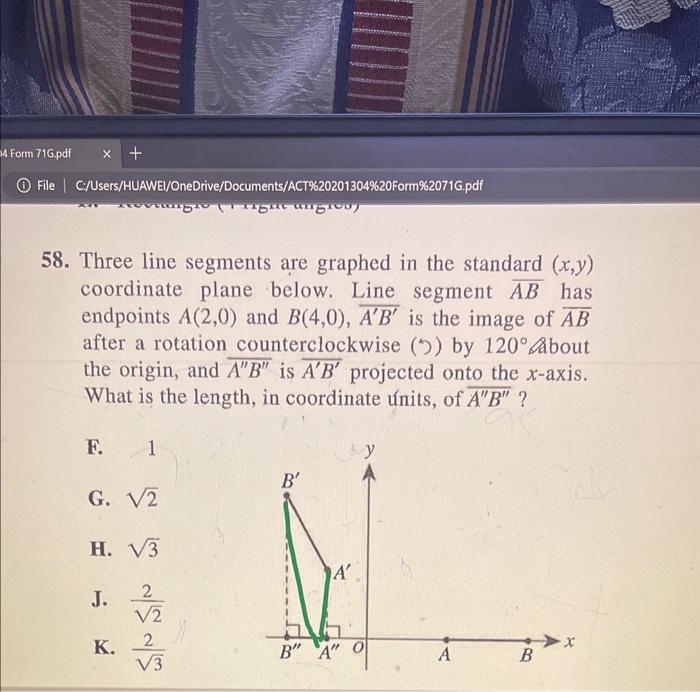 Solved 58. Three line segments are graphed in the standard | Chegg.com
