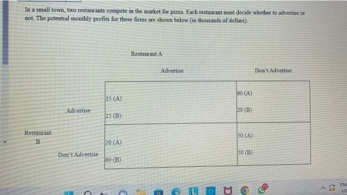 Solved In a small town, two restaurants compete in the | Chegg.com