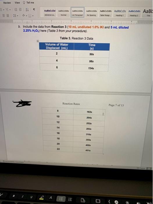 b. Include the data from Reaction 1(10 mL undiluted | Chegg.com