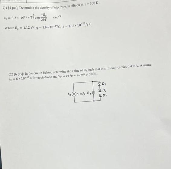 Solved Q1 [4 pts]: Determine the density of electrons in | Chegg.com