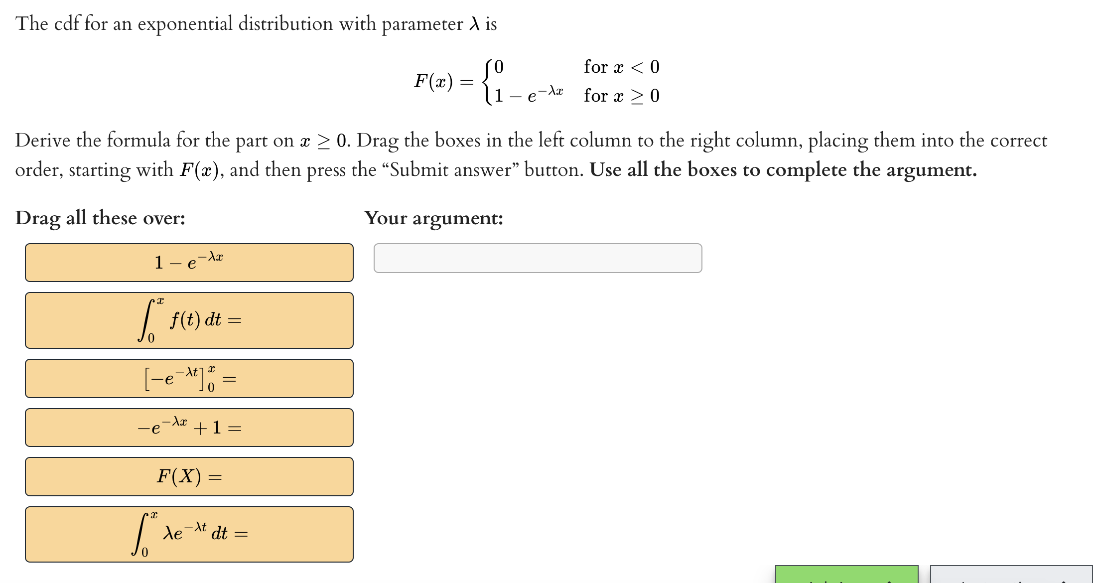 Solved The cdf for an exponential distribution with | Chegg.com