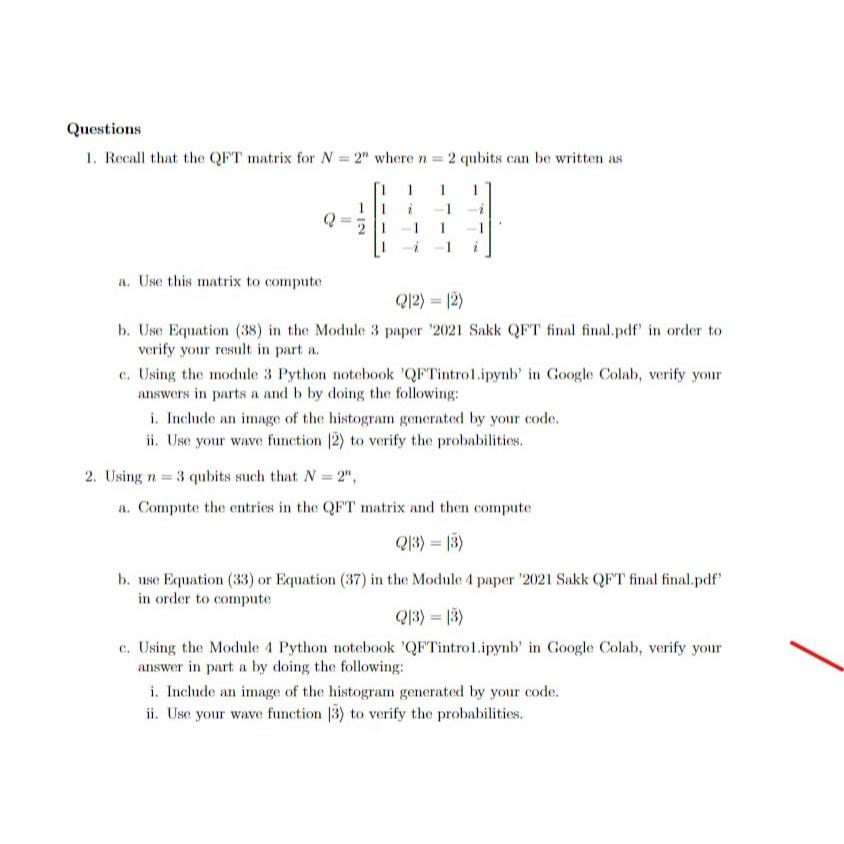 Solved QuestionsRecall that the QFT matrix for N=2n ﻿where | Chegg.com