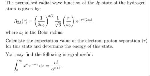 Solved The normalised radial wave function of the 2 ﻿p state | Chegg.com
