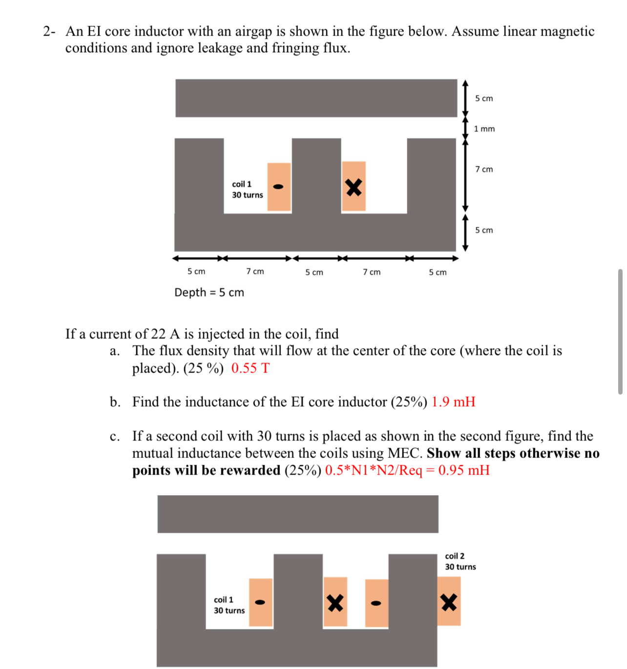 Solved 2- ﻿An EI core inductor with an airgap is shown in | Chegg.com