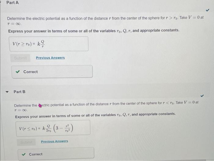 Solved Determine the electric potential as a function of the | Chegg.com