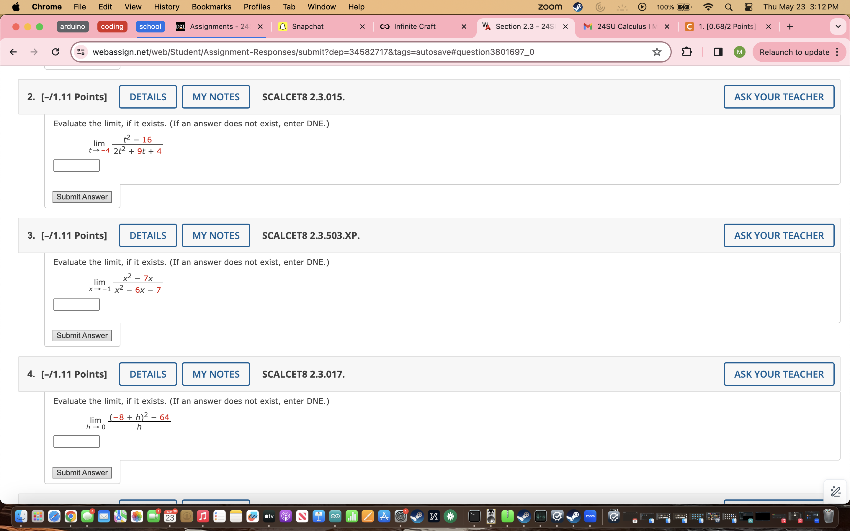 Solved Points]SCALCET8 2.3.015Evaluate the limit, ﻿if it | Chegg.com