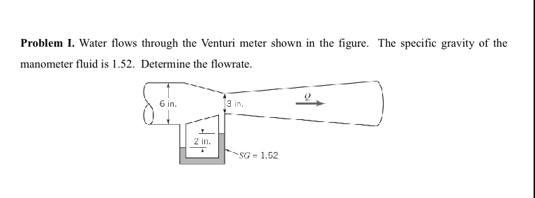 Solved Problem I. Water flows through the Venturi meter | Chegg.com