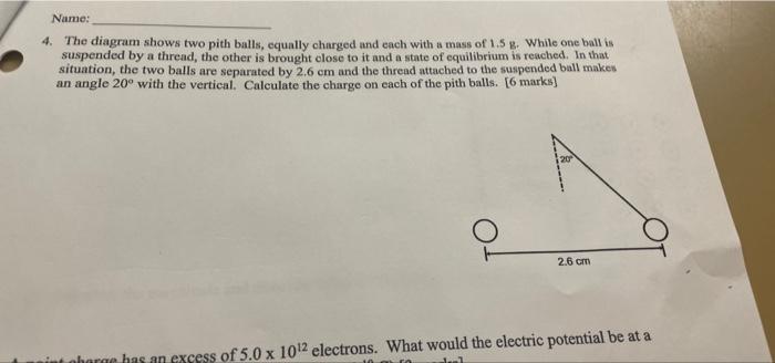 Solved Name: 4. The diagram shows two pith balls, equally | Chegg.com