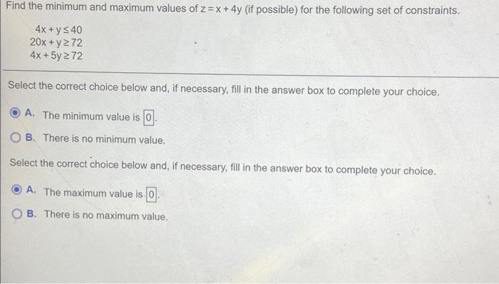 Solved Find the minimum and maximum values of z = 6x + 9y, | Chegg.com