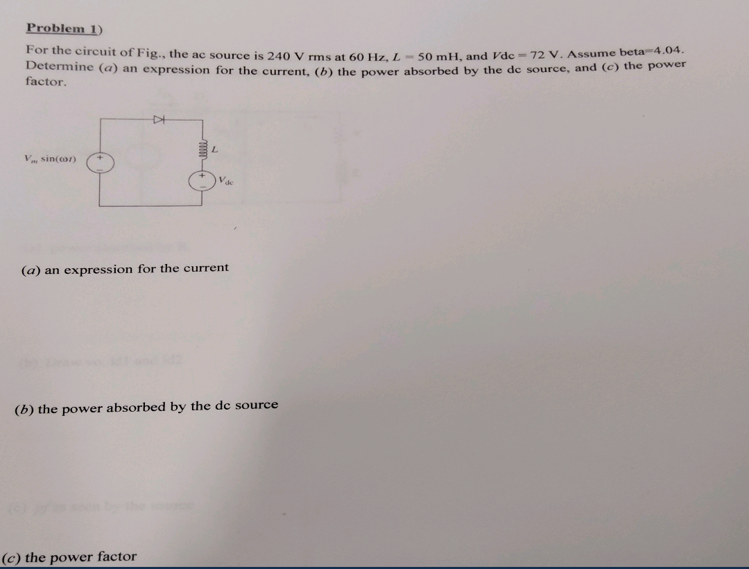 Solved Problem 1) For the circuit of Fig., the ac source is | Chegg.com