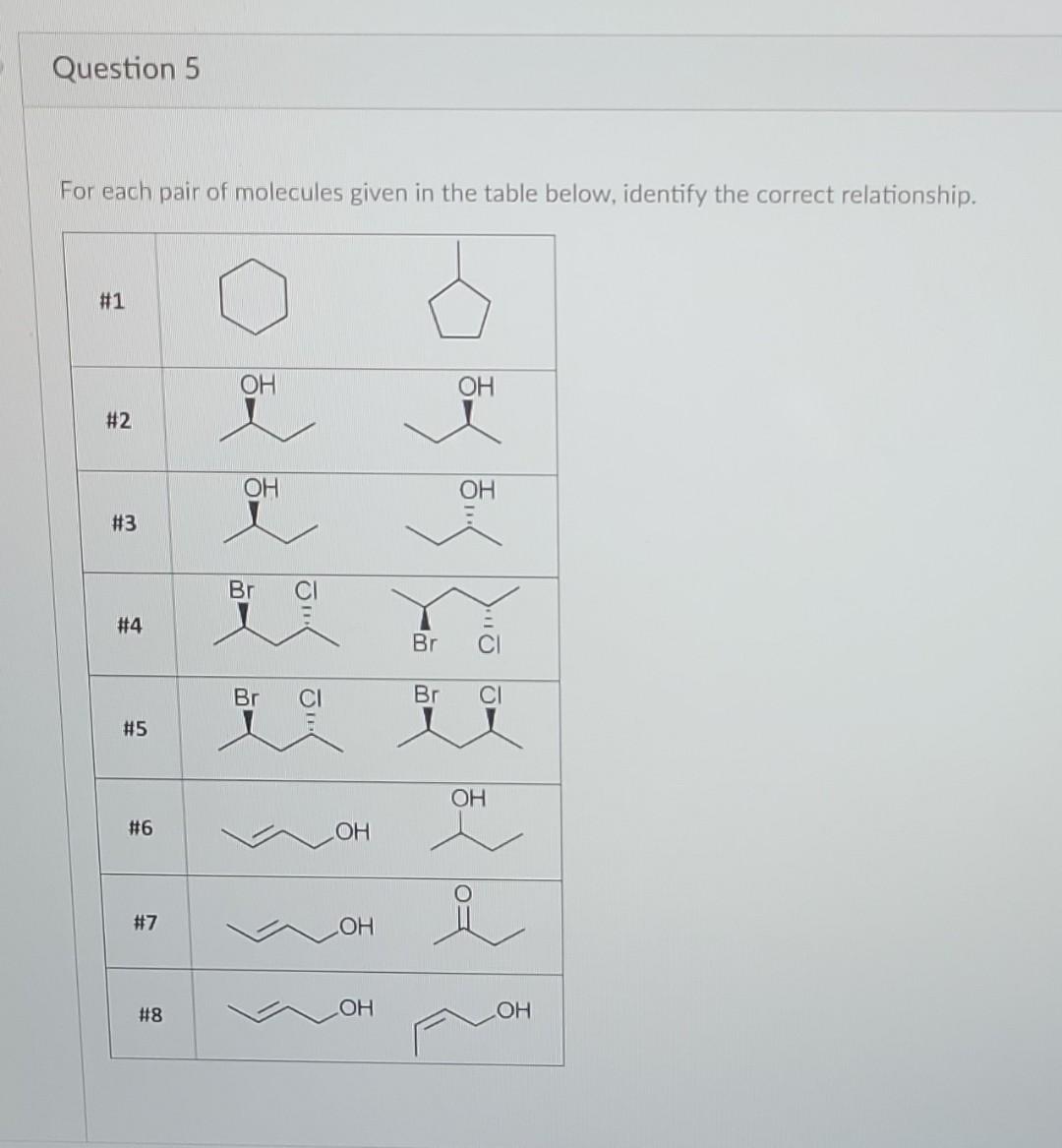 Solved For each pair of molecules given in the table below, | Chegg.com