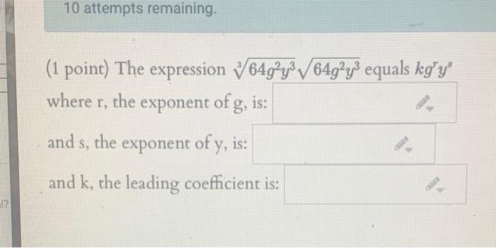 Solved 10 attempts remaining. (1 point) The expression | Chegg.com