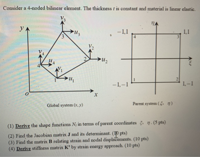 Solved Consider a 4-noded bilinear element. The thickness t | Chegg.com