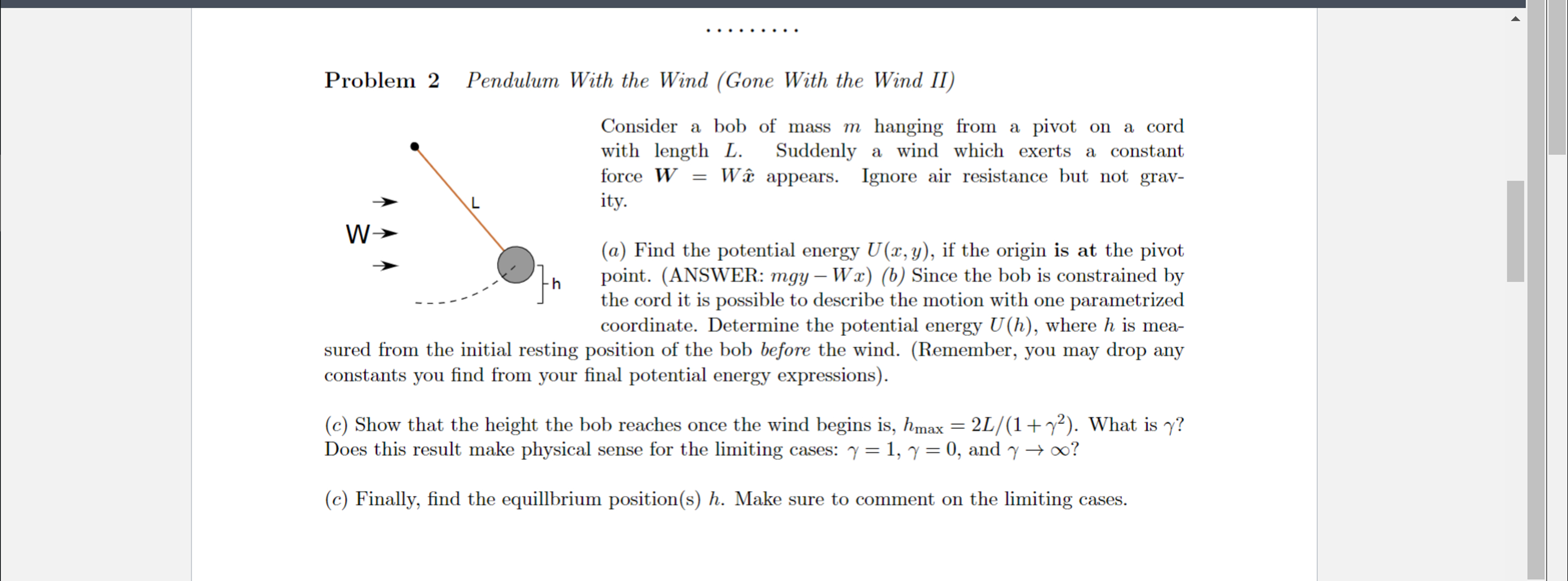 Solved Consider a bob of ﻿mass m ﻿hanging from a pivot on ﻿a | Chegg.com