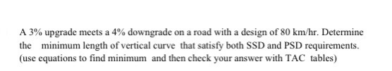 Solved A 3% upgrade meets a 4% downgrade on a road with a | Chegg.com