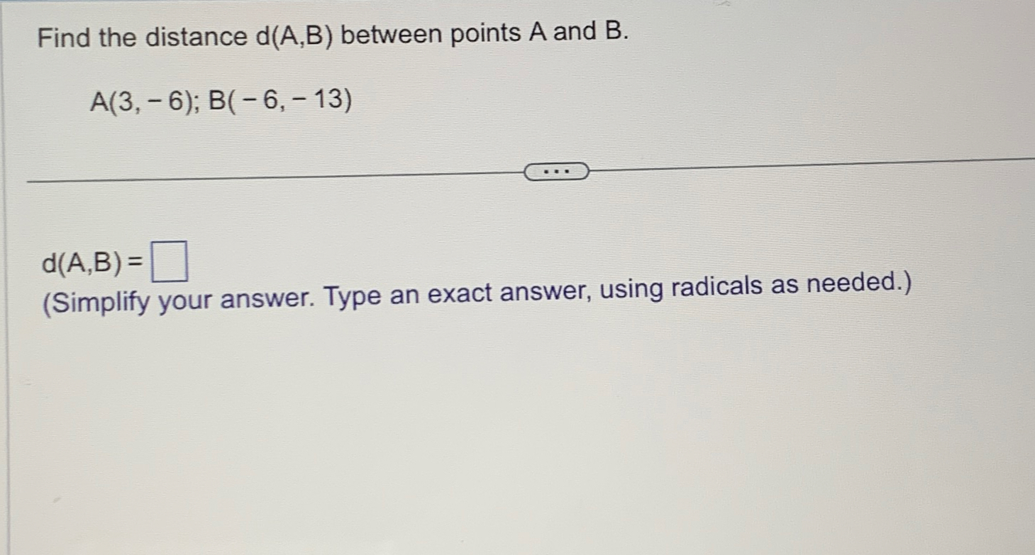 Solved Find the distance d(A,B) ﻿between points A and | Chegg.com