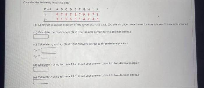 Solved Consider the following bivariate data Point ABCDEFGHI | Chegg.com