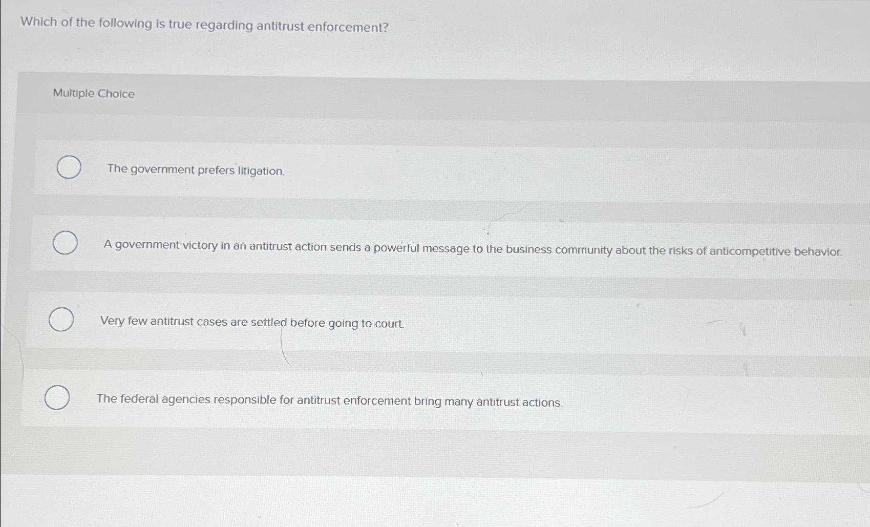 Solved Which of the following is true regarding antitrust | Chegg.com