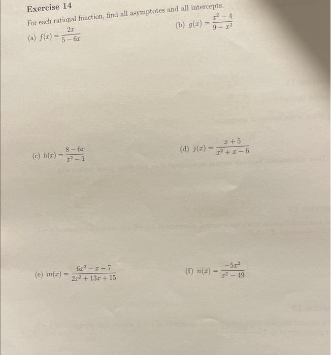 Solved Exercise 14 For each rational function, find all | Chegg.com