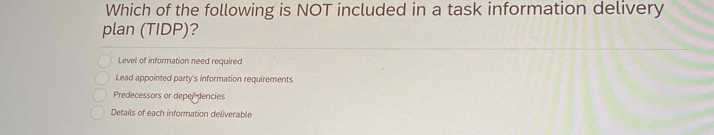 Solved Which of the following is NOT included in a task | Chegg.com