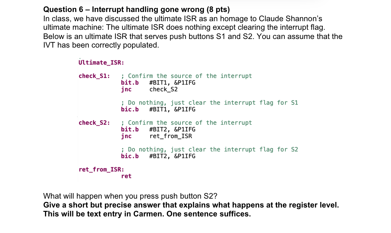 Solved Question 6 - ﻿Interrupt handling gone wrong (8 | Chegg.com