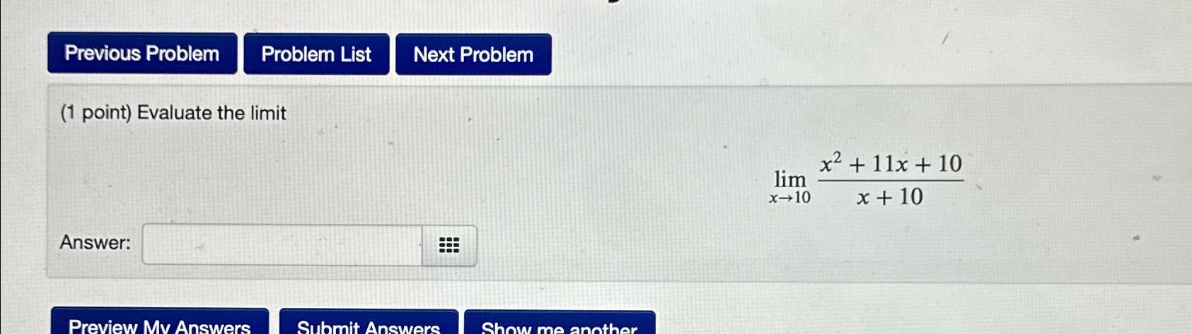 Solved (1 ﻿point) ﻿Evaluate the | Chegg.com