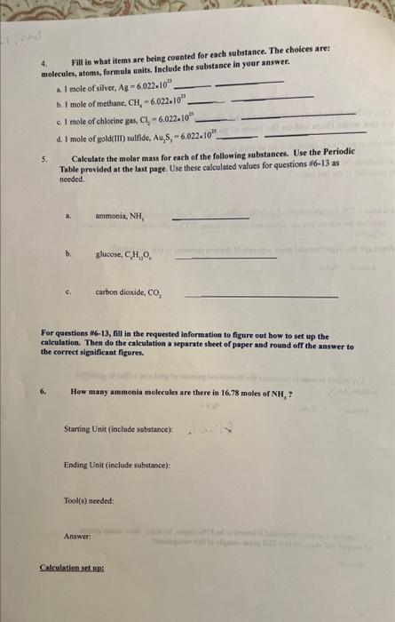 Solved 4. Fill in what items are being counted for each | Chegg.com