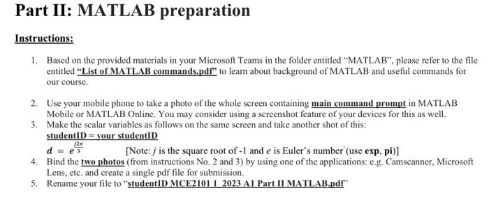 Solved Part Ii Matlab Preparation Instructions 1 Based On 2776