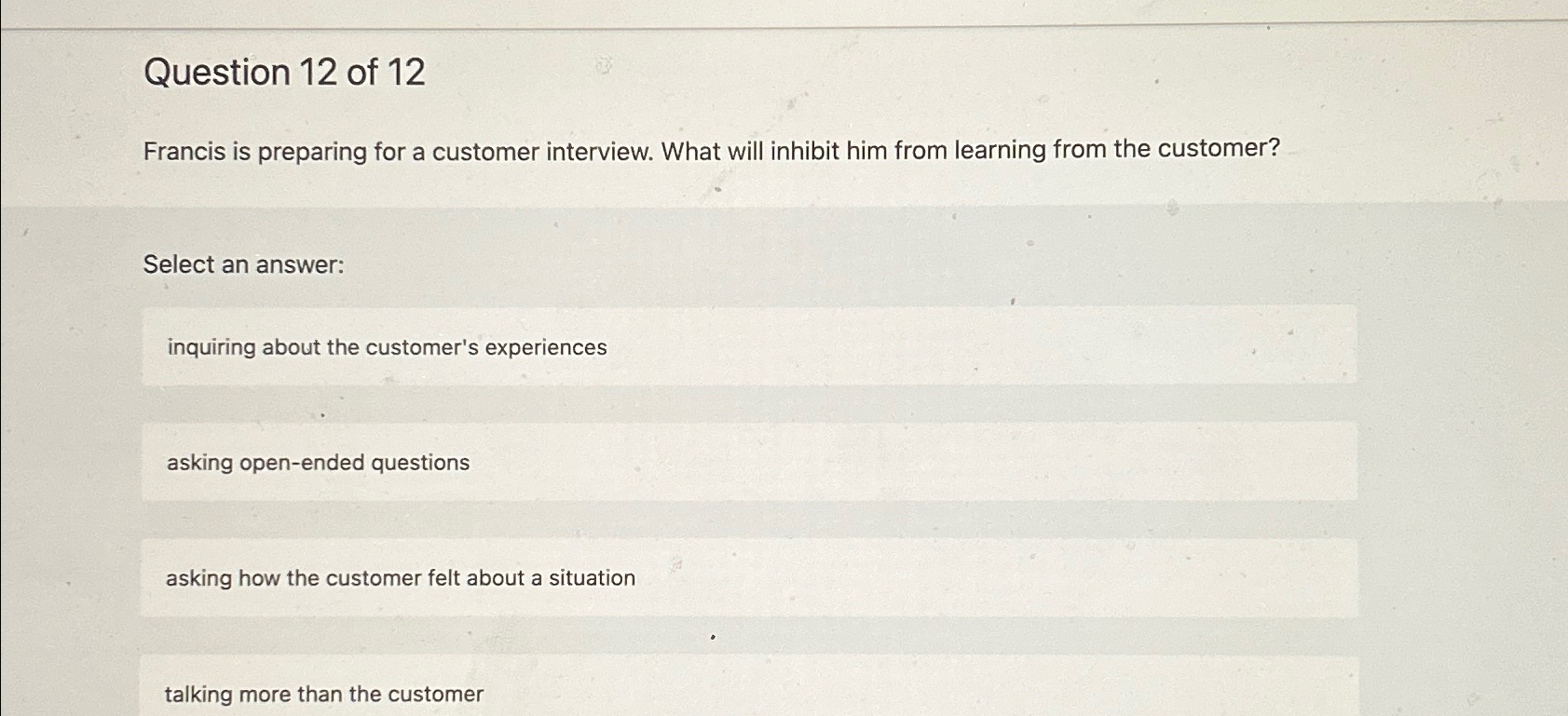Solved Question 12 ﻿of 12Francis is preparing for a customer | Chegg.com