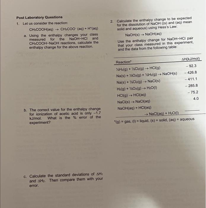 Solved (include your own)Post Laboratory Questions 1. Let us | Chegg.com