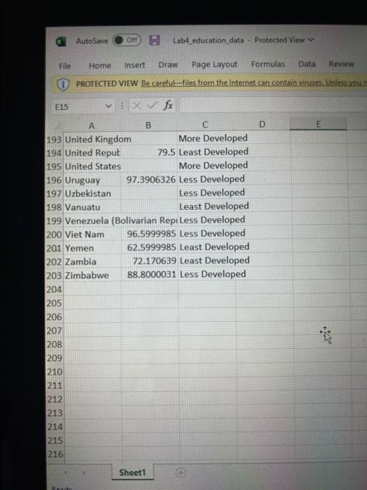 Using the Excel data sheet given (the picutures), | Chegg.com