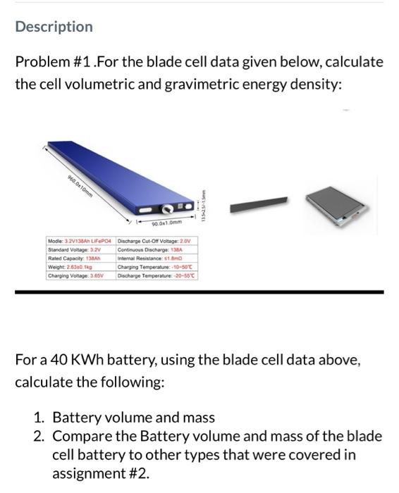 Solved Problem \#1.For the blade cell data given below, | Chegg.com