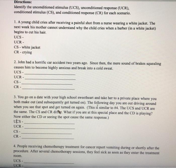 Solved Directions: Identify the unconditioned stimulus | Chegg.com