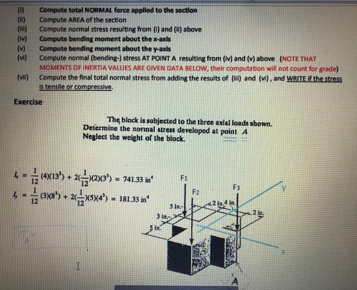 Solved (0) Compute total NORMAL force applied to the section | Chegg.com
