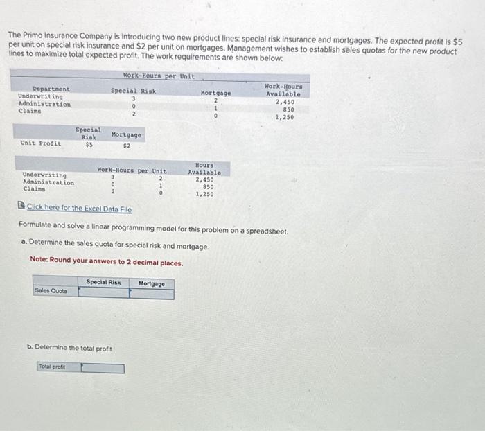 The Primo insurance Company is introducing two new | Chegg.com